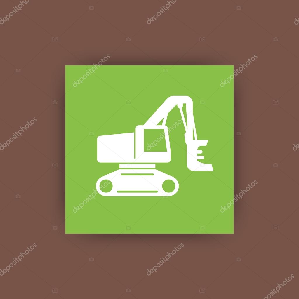 Forest Harvester Icon Track Feller Buncher Timber Harvesting Machine Flat Icon Vector