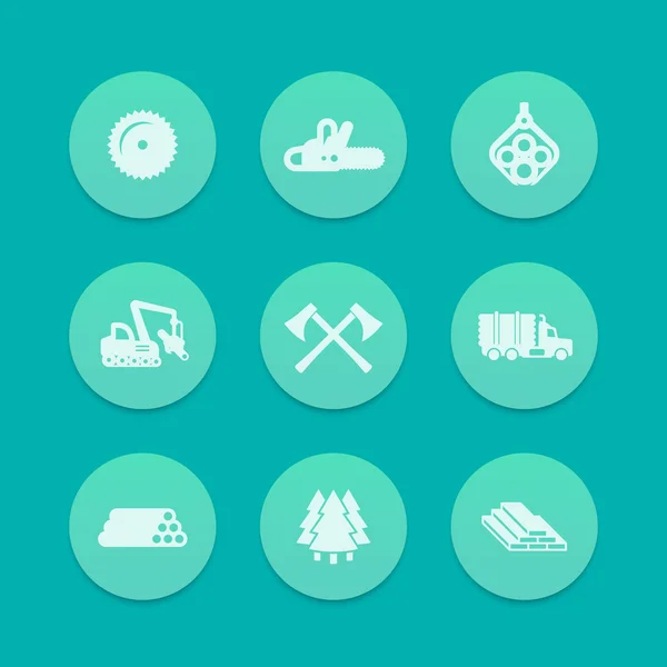 Logging icons, tree harvester, tracked feller buncher, wood, lumber ...
