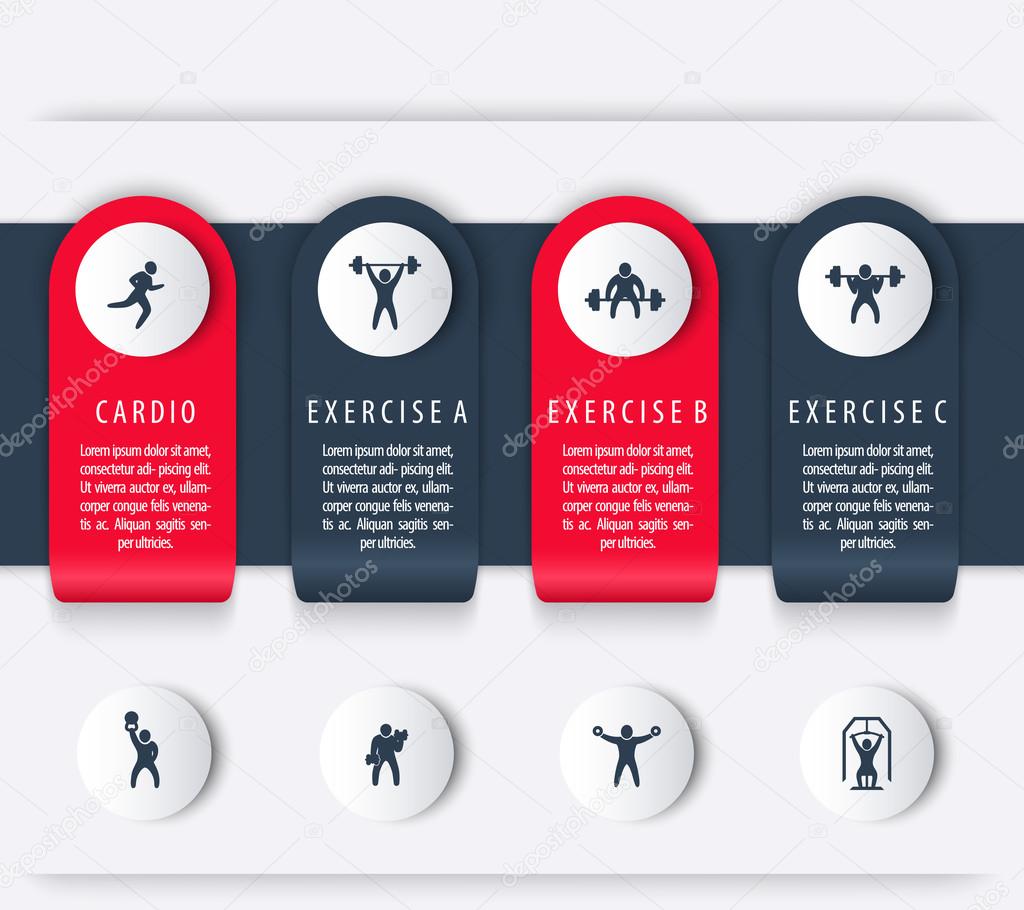 Gym training, workout, 4 steps, infographics elements, with fitness ...
