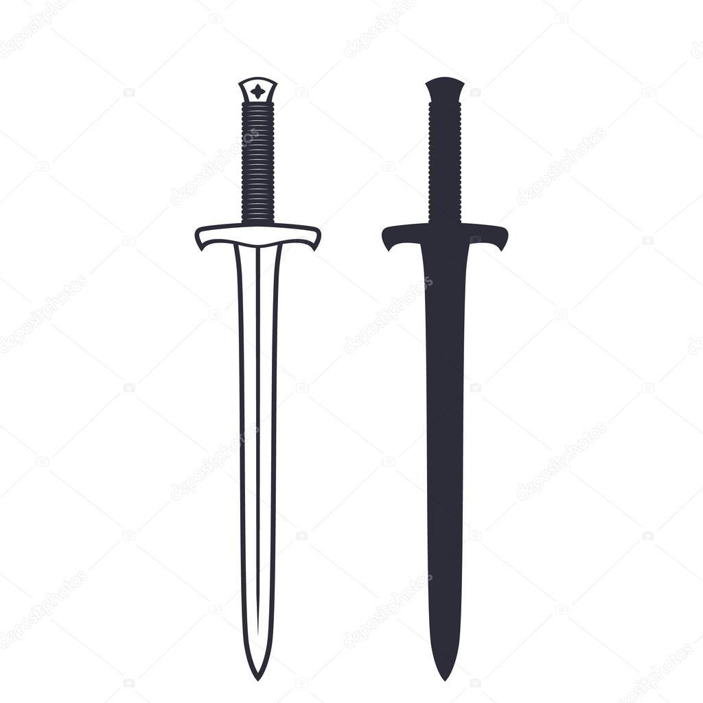 Espada medieval aislada en blanco, ilustración vectorial vector ...