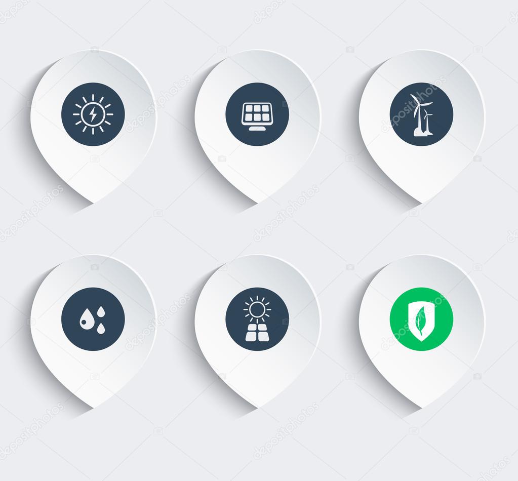 Solar energy, alternative green energetics, icons on marks with shadow ...