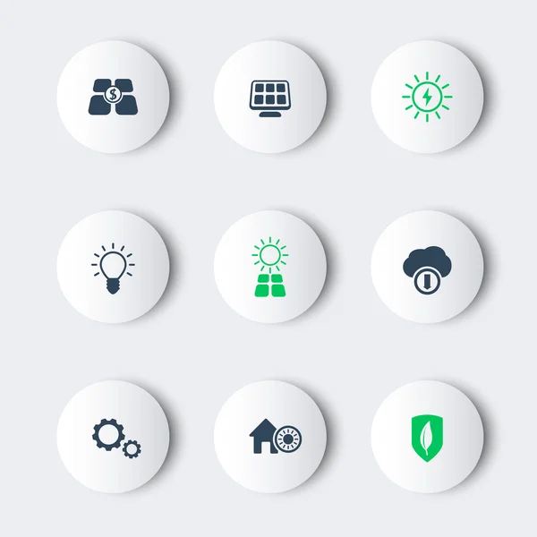 Solar energy, solar power, panels, line icons on round 3d shapes Stock ...