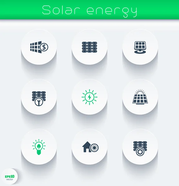 Solar energy, solar power, panels, line icons on round 3d shapes Stock ...