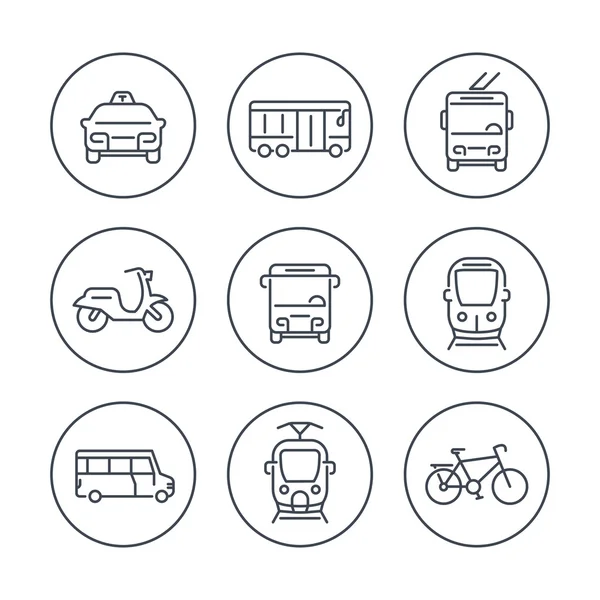 City transport, transit van, train, bus line icon, taxi, transit bus icon, linear round icons ...