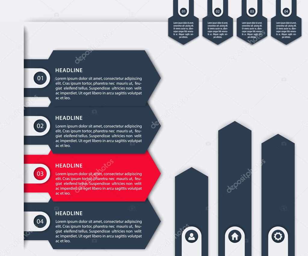Business Infographics Elements, 1, 2, 3, 4 labels, steps, timeline ...