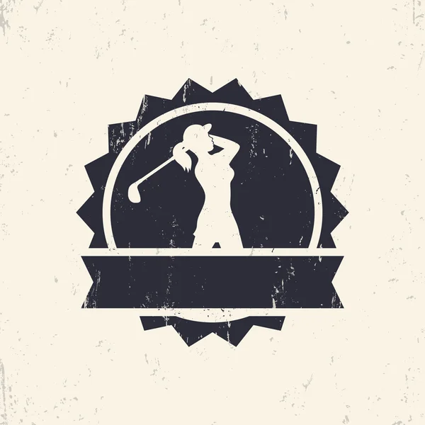 Golf school vintage logo, sign, with golfer, female golf player ...