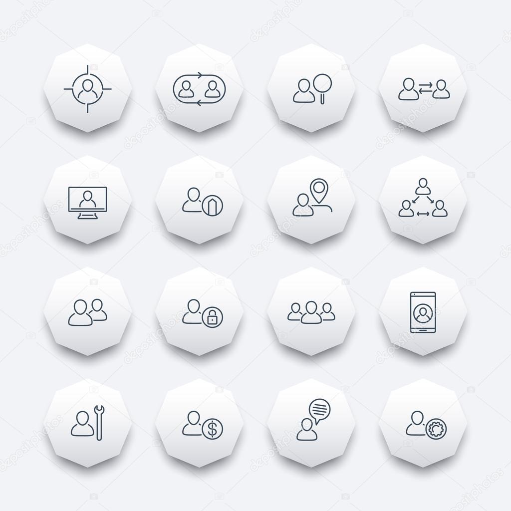 Personnel, Human resources, HR, team, employee, line octagon icons set ...