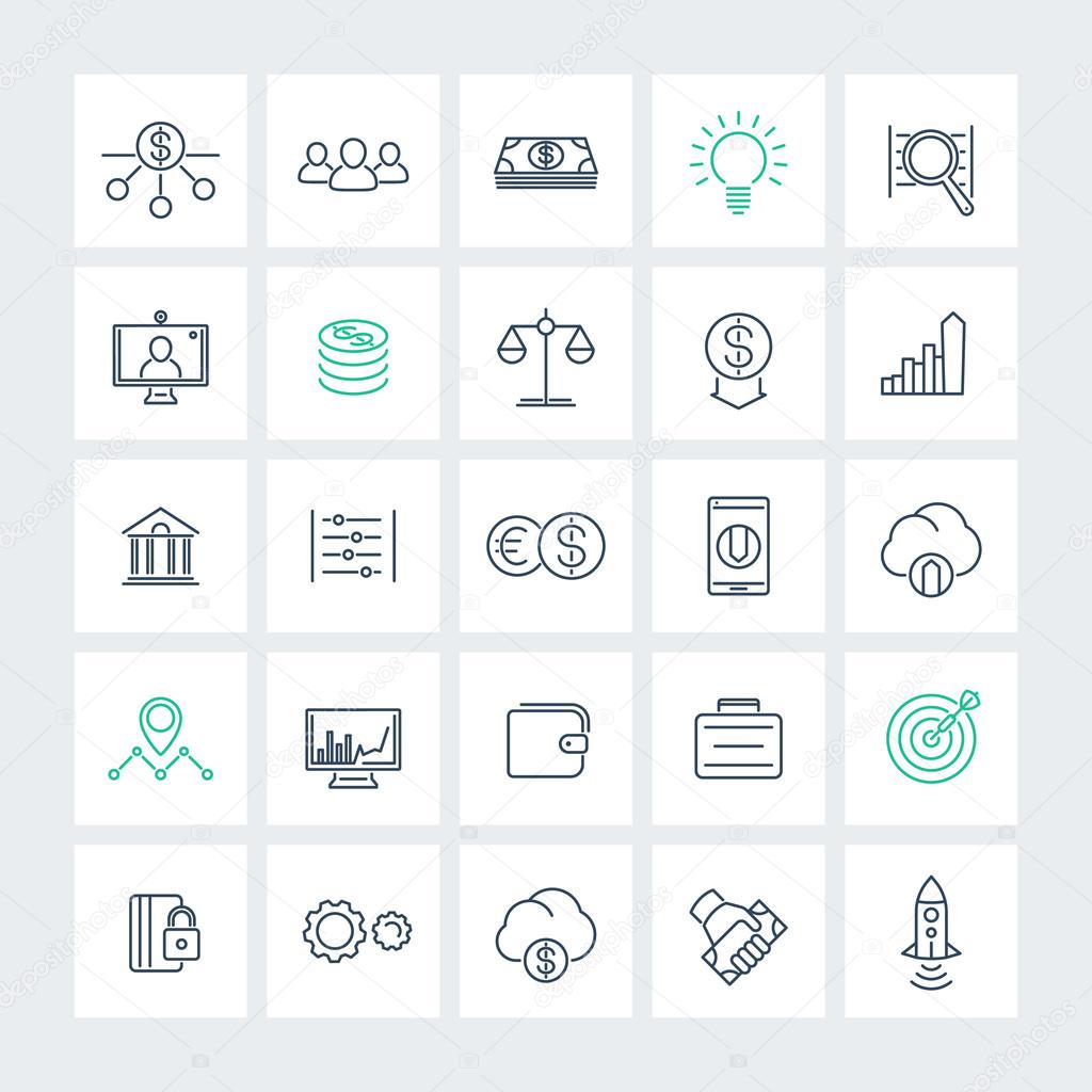 Venture capital, investments, startup, growth, line icons pack, vector ...