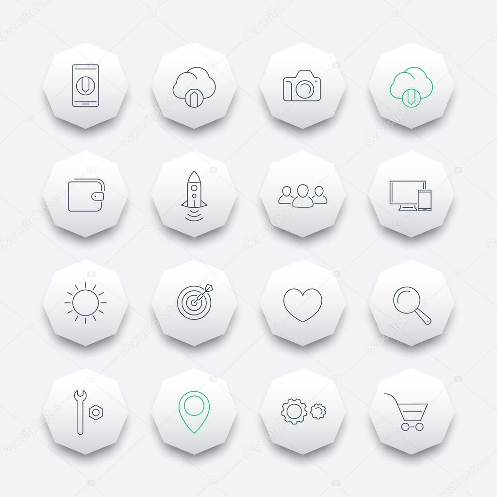 Thin line web octagon icons set, vector illustration Stock Vector Image ...