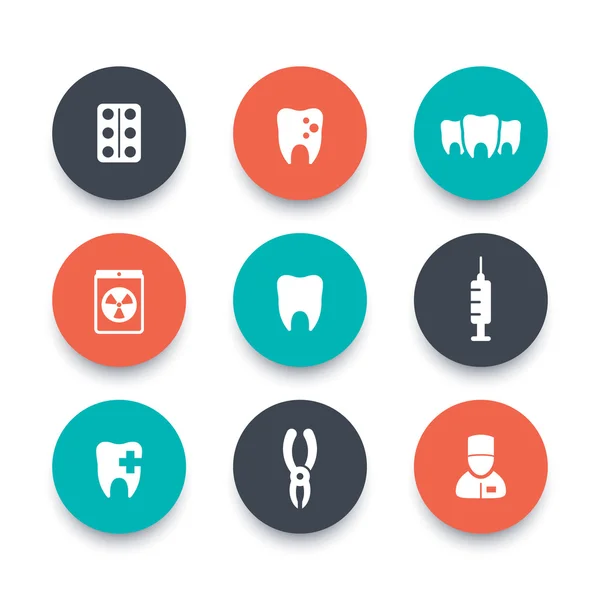 Teeth color icons on round 3d shapes, dental care, tooth cavity, toothcare, stomatology, tooth ...