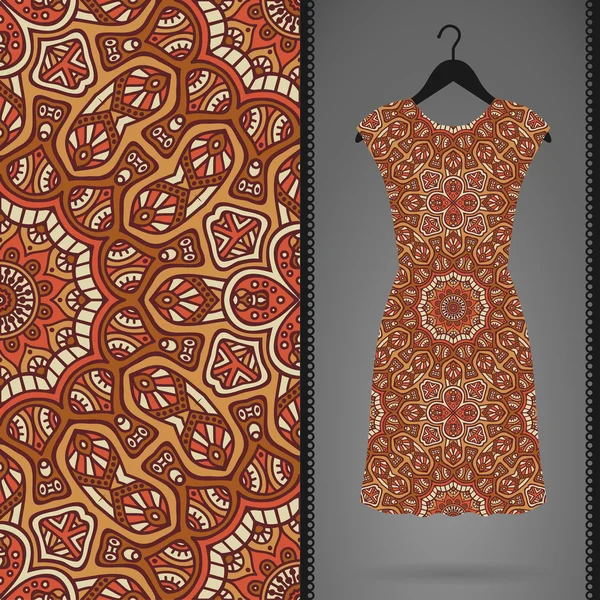 Card with dress and seamless pattern. Vintage decorative elements. Hand ...