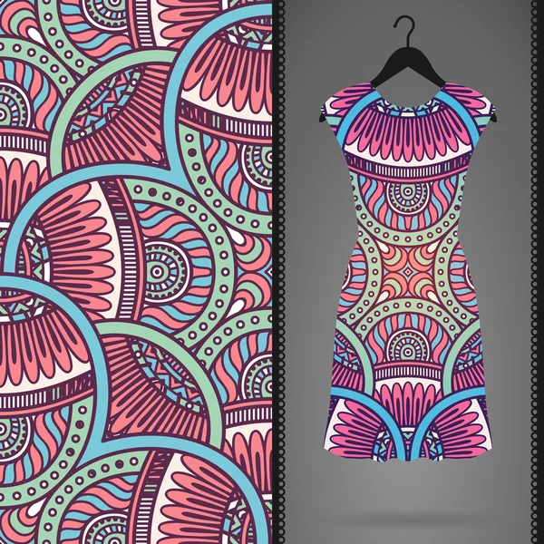 Card with dress and seamless pattern. Vintage decorative elements. Hand ...