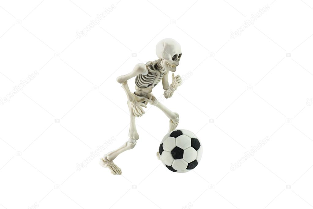 Skeleton cotrol a soccer ball isolated on white background Stock Photo ...