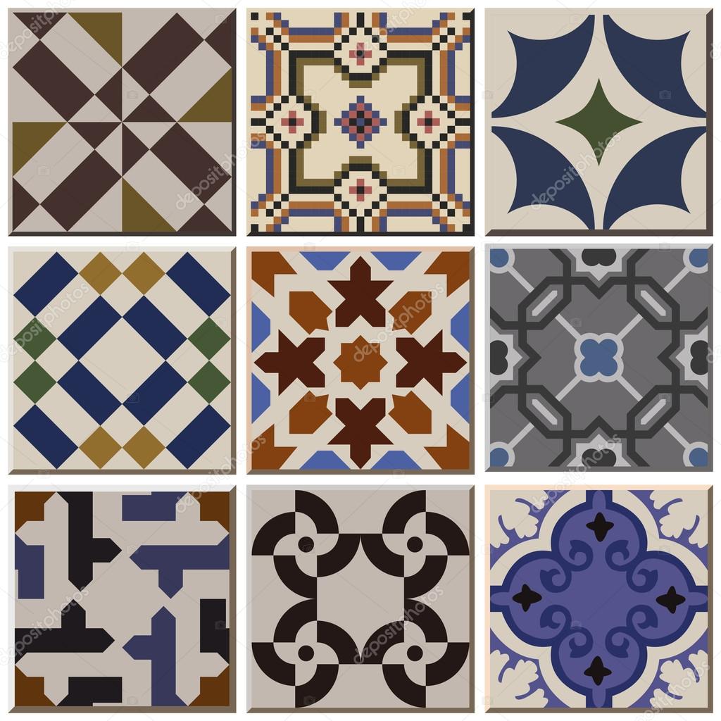 Vintage retro ceramic tile pattern set collection 001 Stock Vector ...