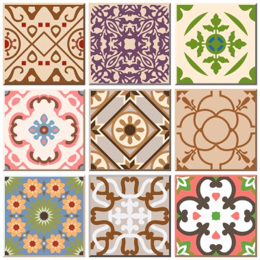 Vintage retro ceramic tile pattern set collection 044 Stock Vector ...