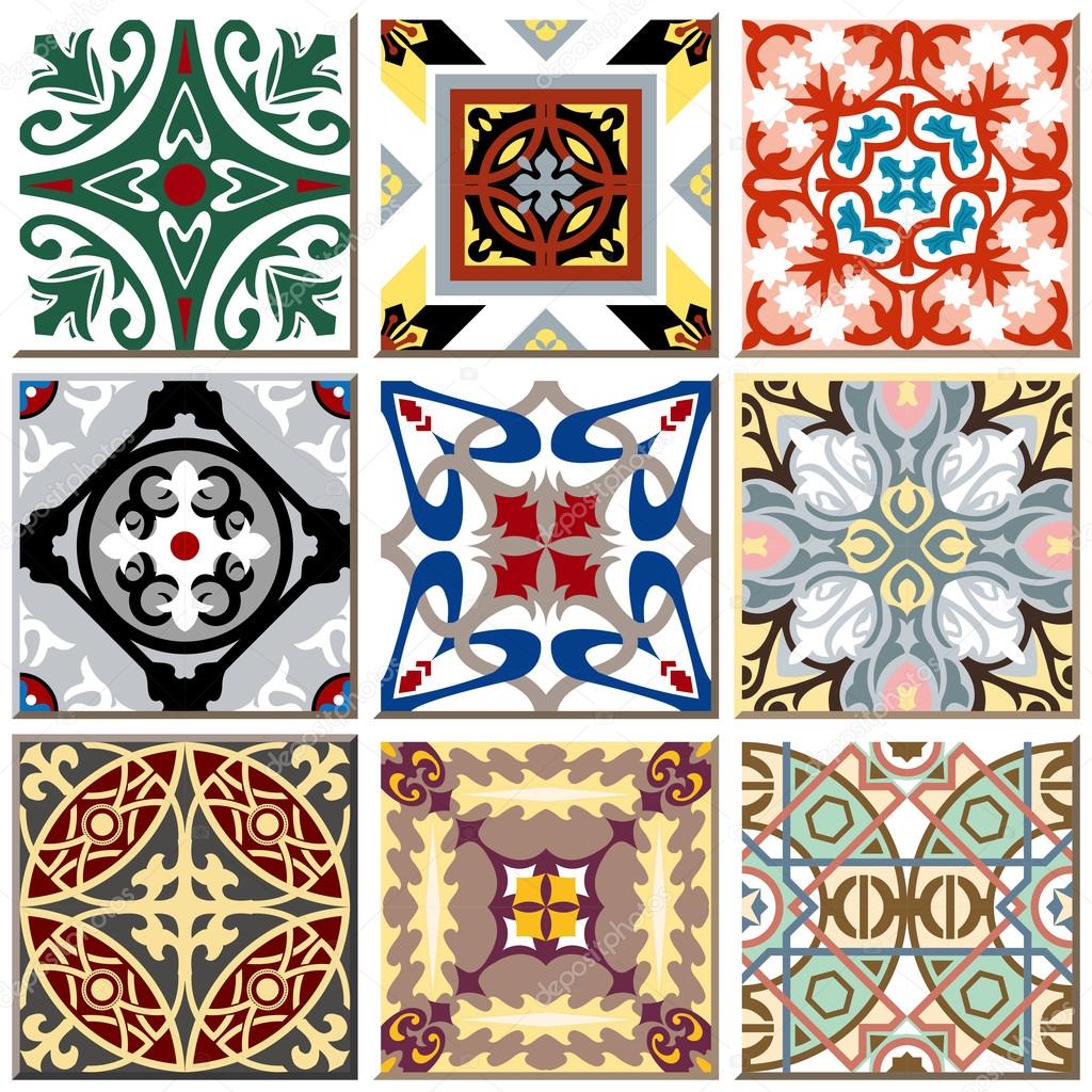 Vintage retro ceramic tile pattern set collection 011 Stock Vector by ...