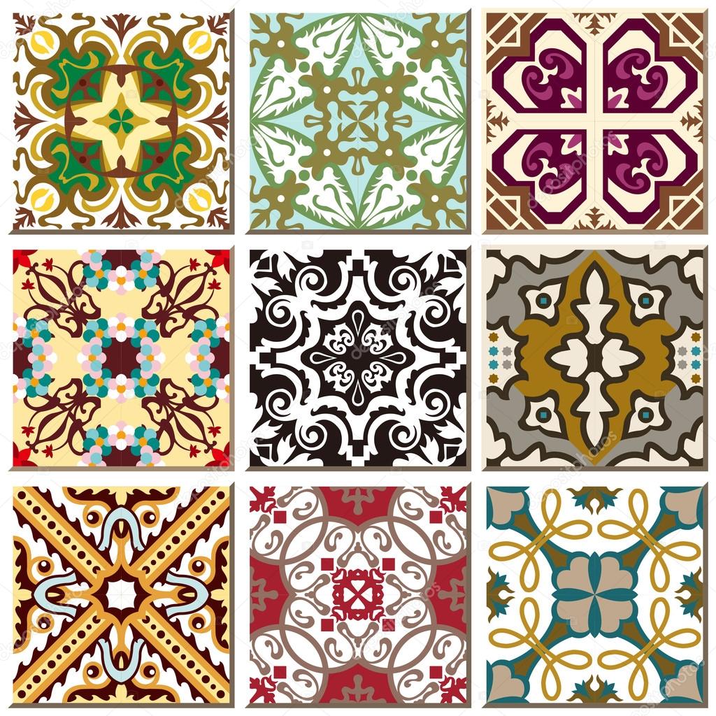 Vintage retro ceramic tile pattern set collection 012 Stock Vector ...