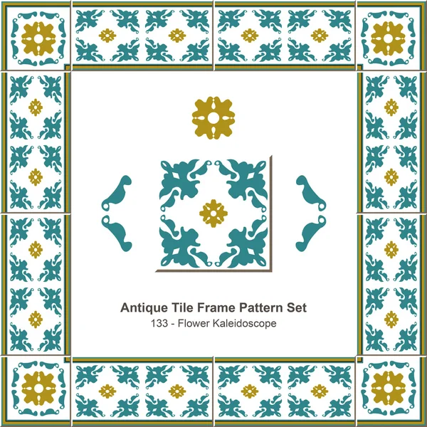 Antique tile frame pattern set_261 Blue Spiral Leaf Cross Flower Stock ...