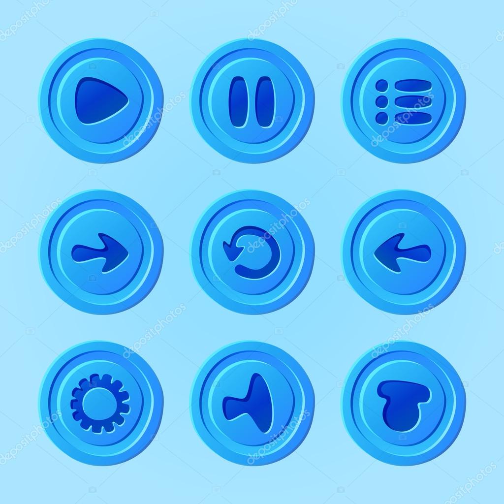 Game UI - vector set of blue buttons for mobile game or app - play ... Game UI - vector set of blue buttons for mobile game or app - play ...