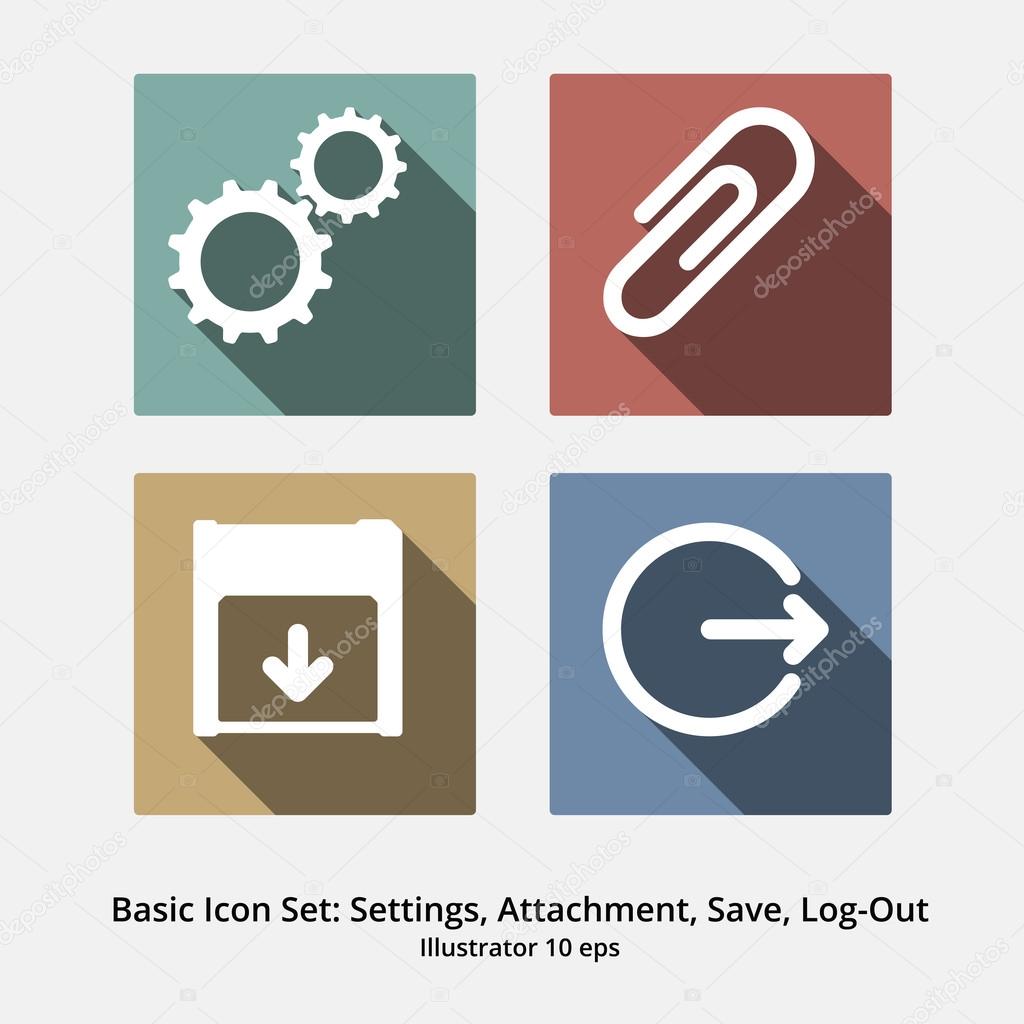 Basic Icon Set: Settings, Attachment, Save, Log-Out Stock Vector by ...