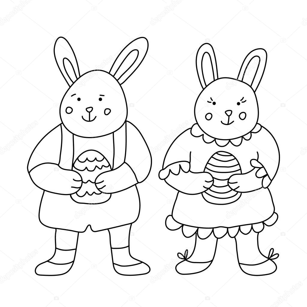 Lindos conejitos sonrientes o conejitos con huevos de Pascua ...