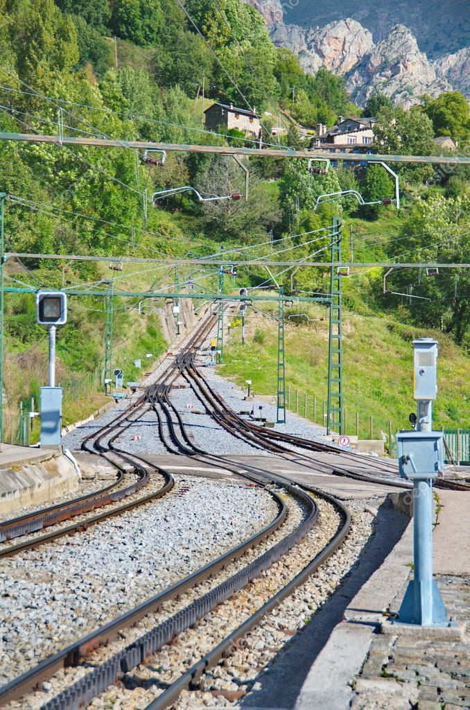 Rack railway railroad tracks in Vall de Nuria, Spain Stock Photo by ...
