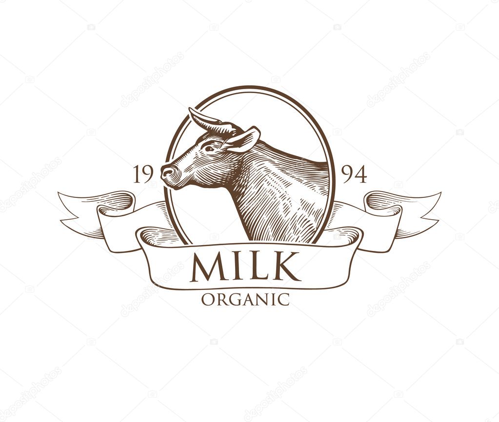 Logo Silueta de vaca en un cameo con cintas. Vector de Vaca Ilustración ...