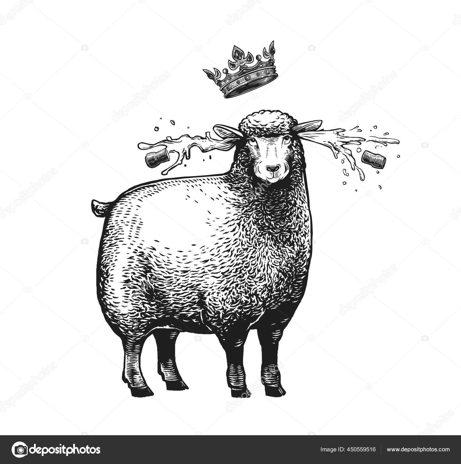 Cartoon Stylized Sheep with the crown over her head. Vector ...