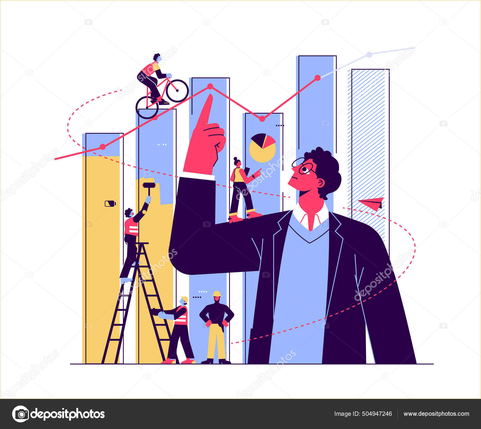 Financial advisor illustration, study infographics on column graph ...