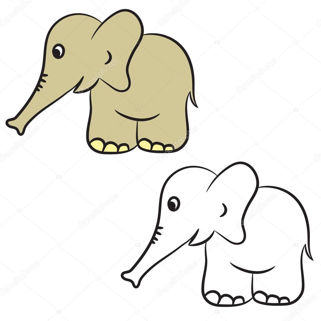 Roztomilý kreslený slon. Omalovánky. Vektorové ilustrace — Stock Vektor ...