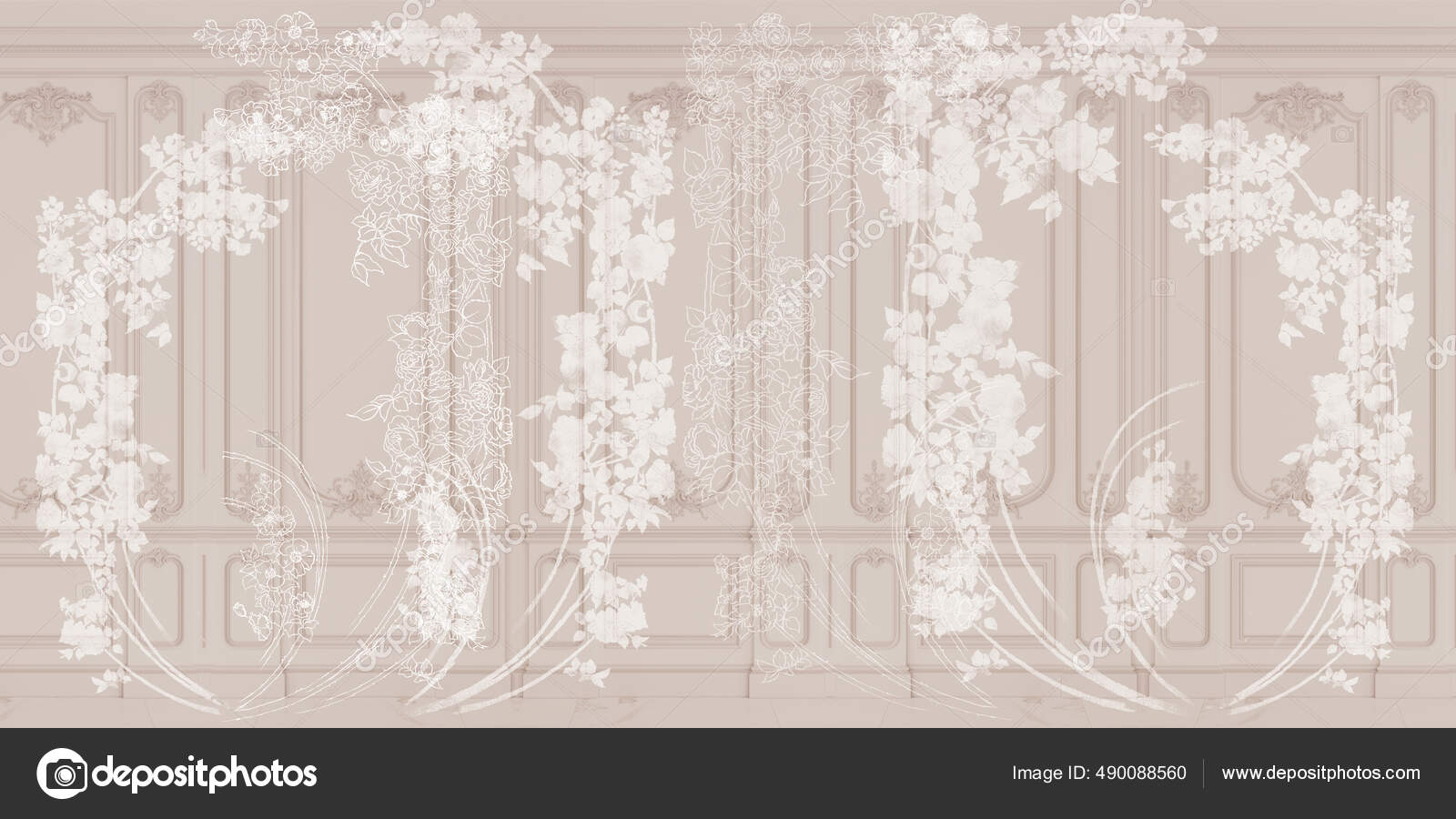 Roses Painted Wall Baroque Rococo Style Plot Flowers Mural Wallpaper ...