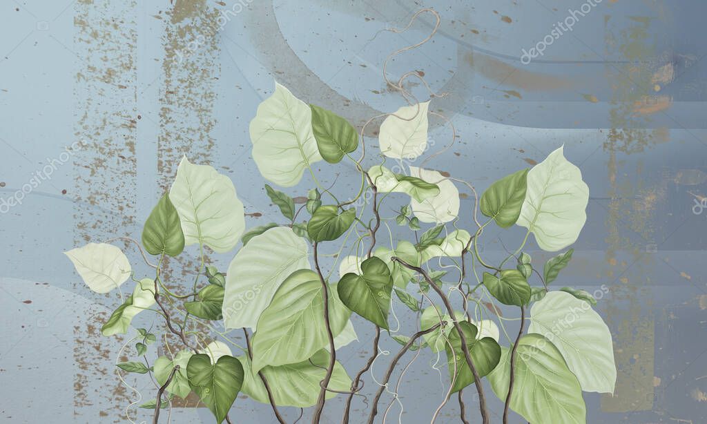 ramas rizadas verdes. Hermosas ramas florecientes pintadas sobre el ...