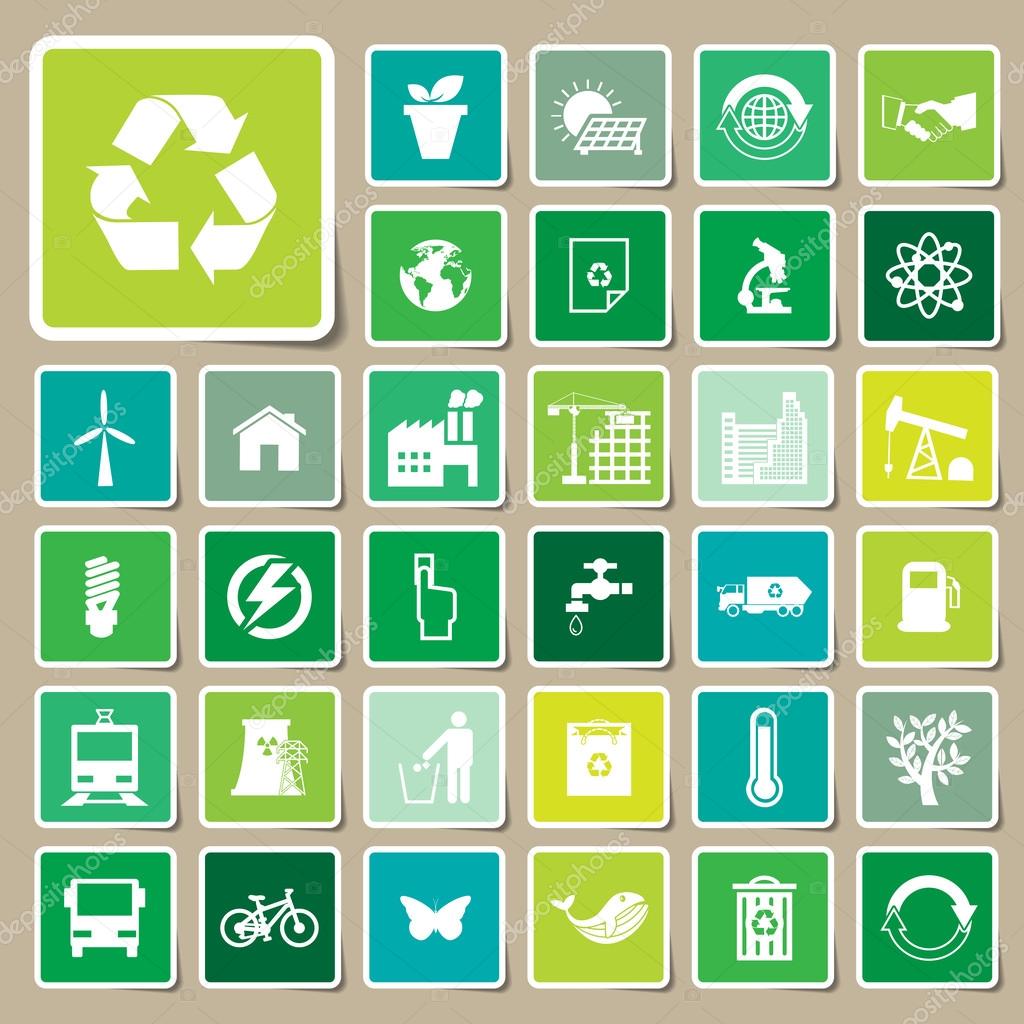 Ecology And Recycle Icons Sticker Vector Eps10 Stock Vector Image By