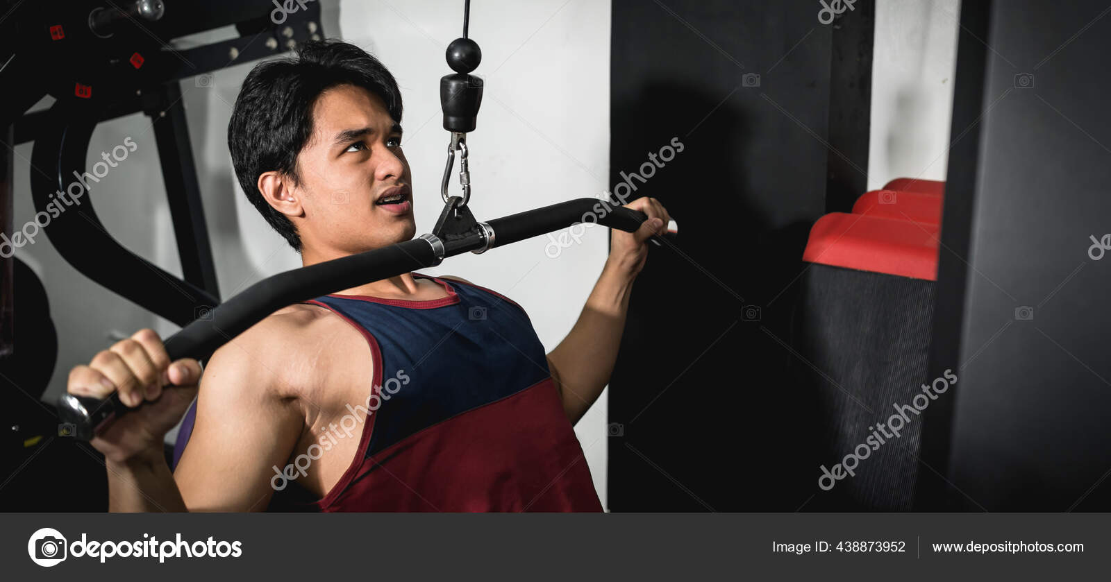 Young Asian Man Does Some Lat Pulldowns Gym Working Out Stock Photo by ...