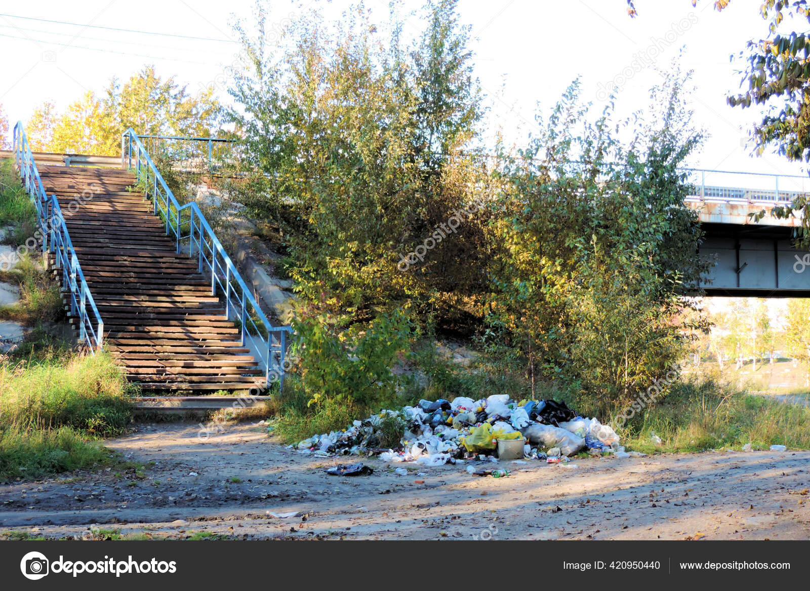 Garbage Large Garbage Pile River Bank Bridge Degraded Garbage Pile ...