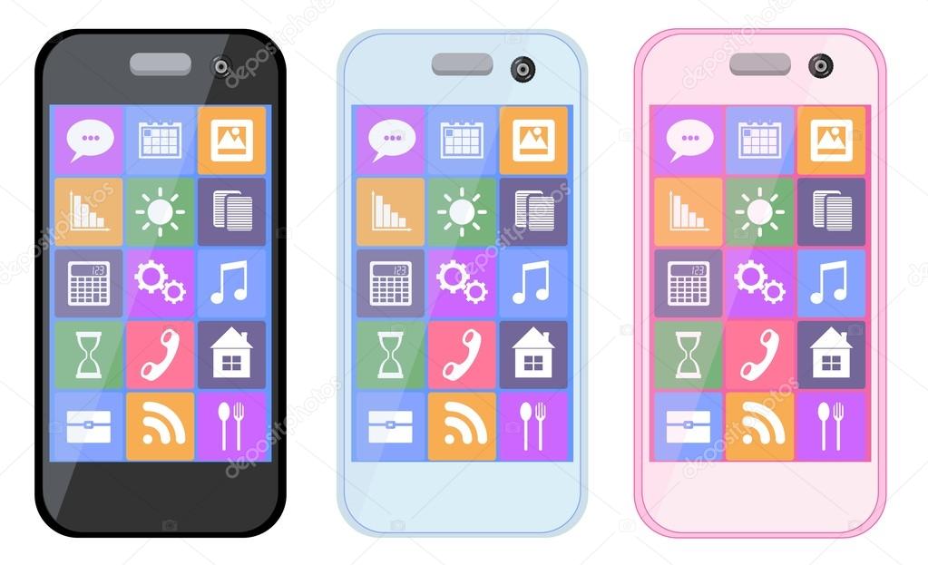 Beyaz arka plan üzerinde cep telefonu akıllı telefon koleksiyon ...