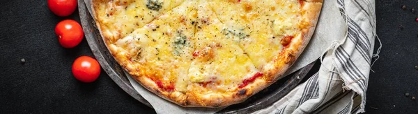 Cheesy Pizza Fast Food Cheese Assorted Types Ingredient Portion Table ...