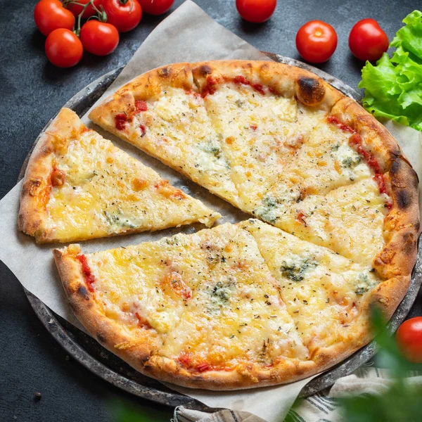 Cheesy Pizza Fast Food Cheese Assorted Types Ingredient Portion Table ...