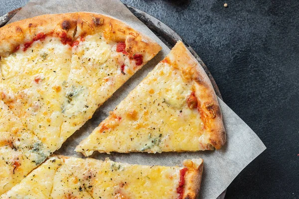 Cheesy Pizza Fast Food Cheese Assorted Types Ingredient Portion Table ...