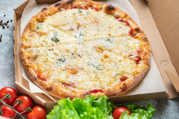 Cheesy Pizza Fast Food Cheese Assorted Types Ingredient Portion Table ...
