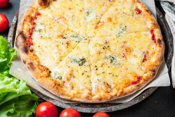 Cheesy Pizza Fast Food Cheese Assorted Types Ingredient Portion Table ...