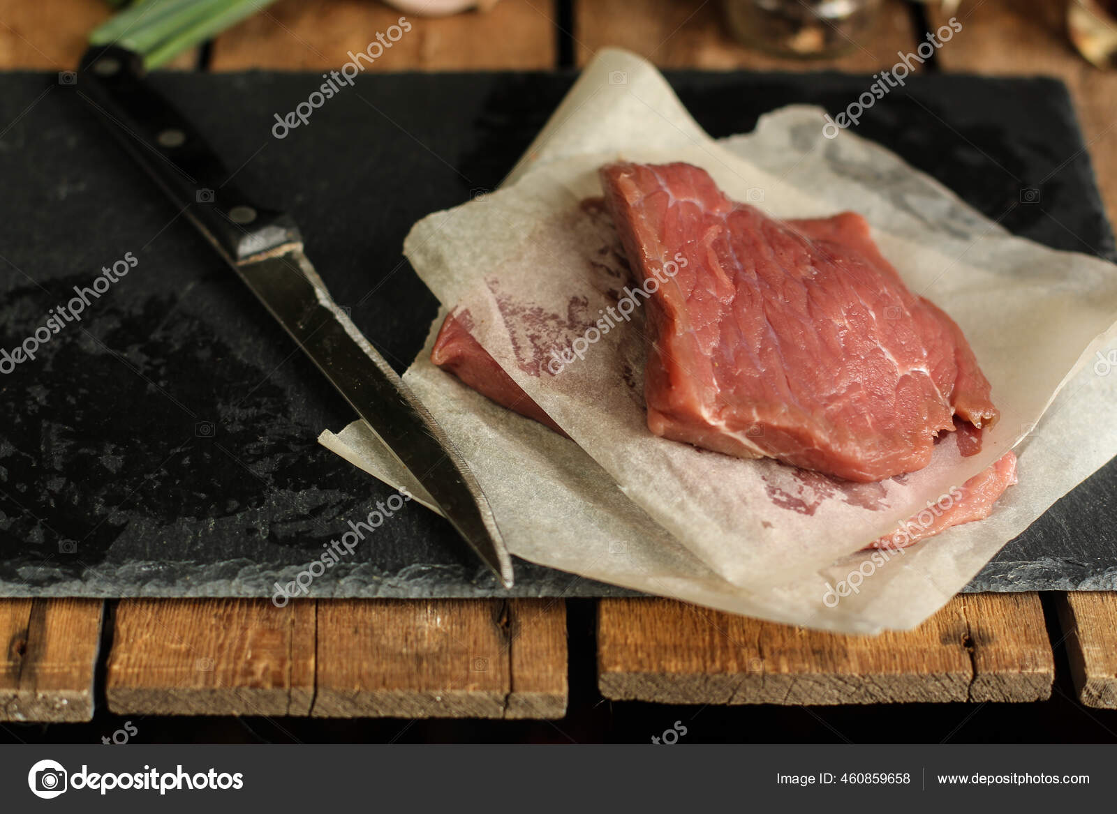 Raw Beef Meat Slice Ingredients — Stock Photo © a-lesa-lesa #460859658