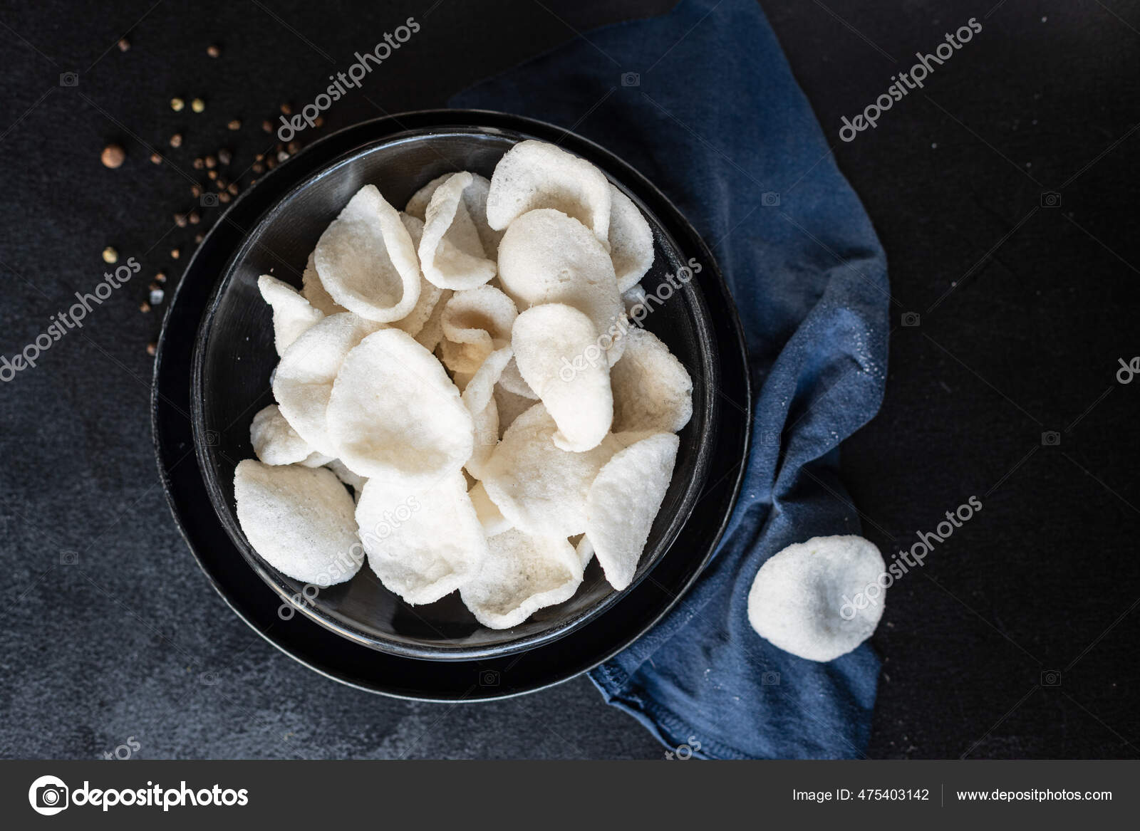 Tapioca Chips Snack Rice Flour Meal Copy Space Food Background Stock ...