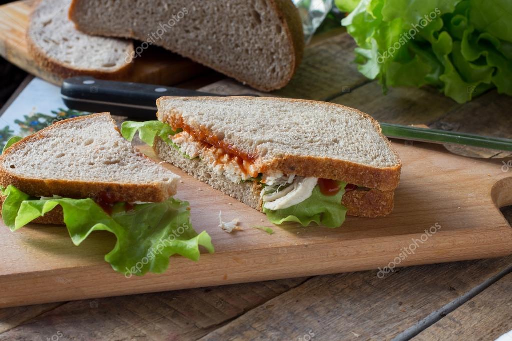 Open sandwich, bread, lettuce, meat, sauce spring Stock Photo by ©a ...