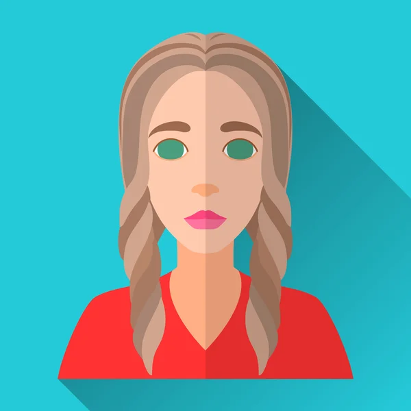 Fashionable young woman with long hair, flat icon with shadow — Stock ...