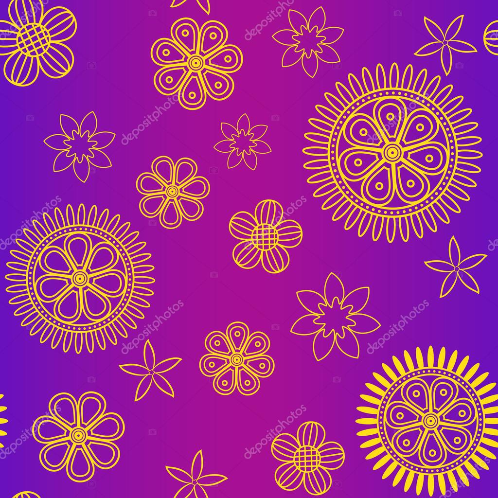 Seamless pattern with yellow flowers on violet background Stock Vector ...