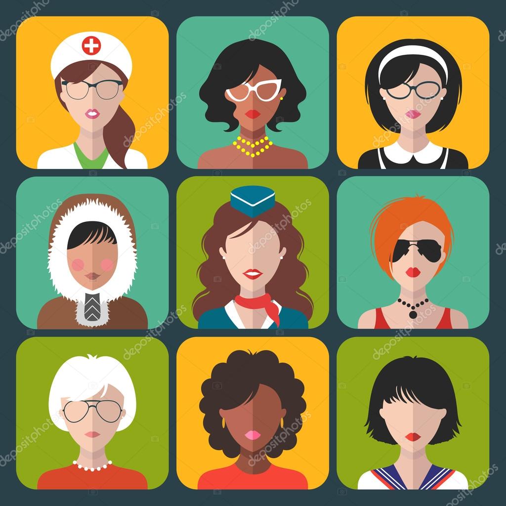 Set of different nationality woman icons Stock Vector Image by ...