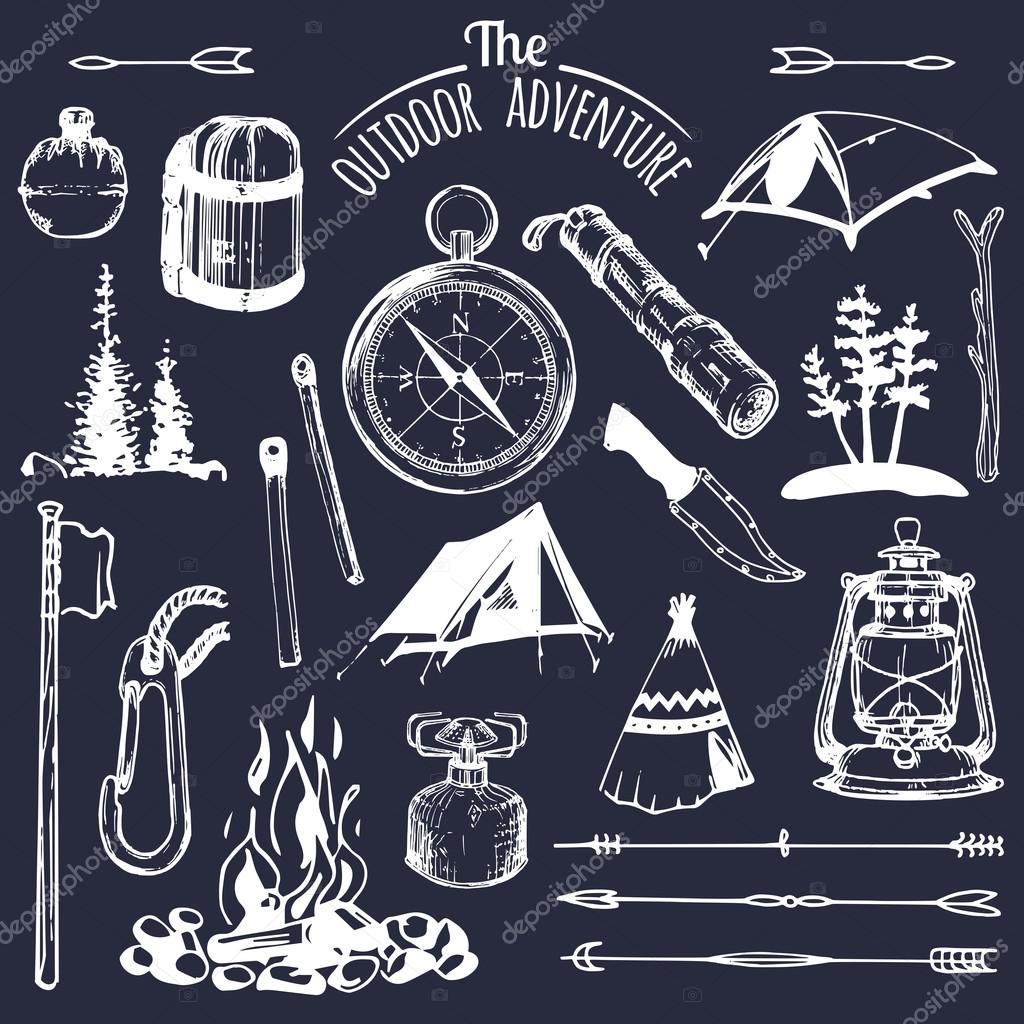 Camp elements. Camp logos. Stock Vector by ©vladayoung #87208622