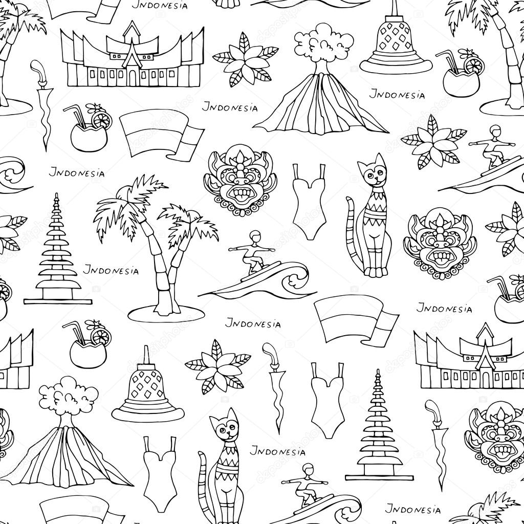 Vector seamless pattern with hand drawn isolated symbols of Indo Stock ...