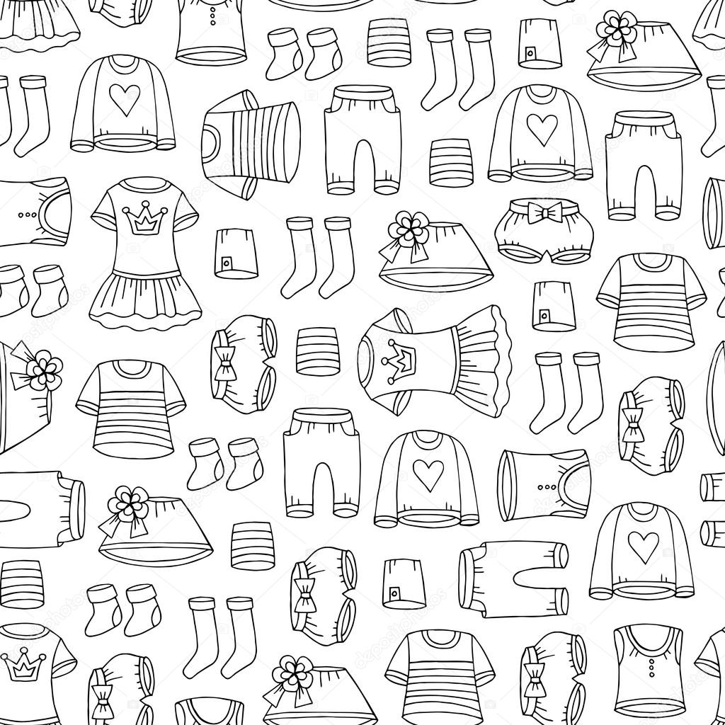 Vector seamless pattern with hand drawn isolated clothes for gir Stock ...